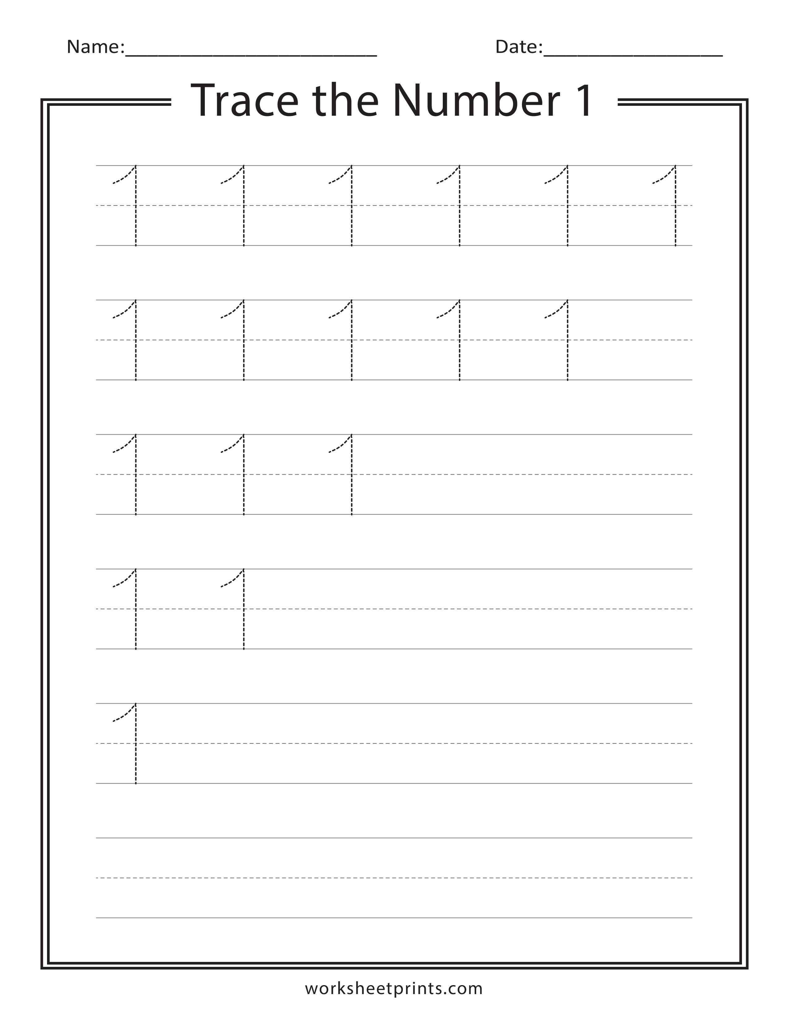 Trace Number 1: Free Tracing Worksheets