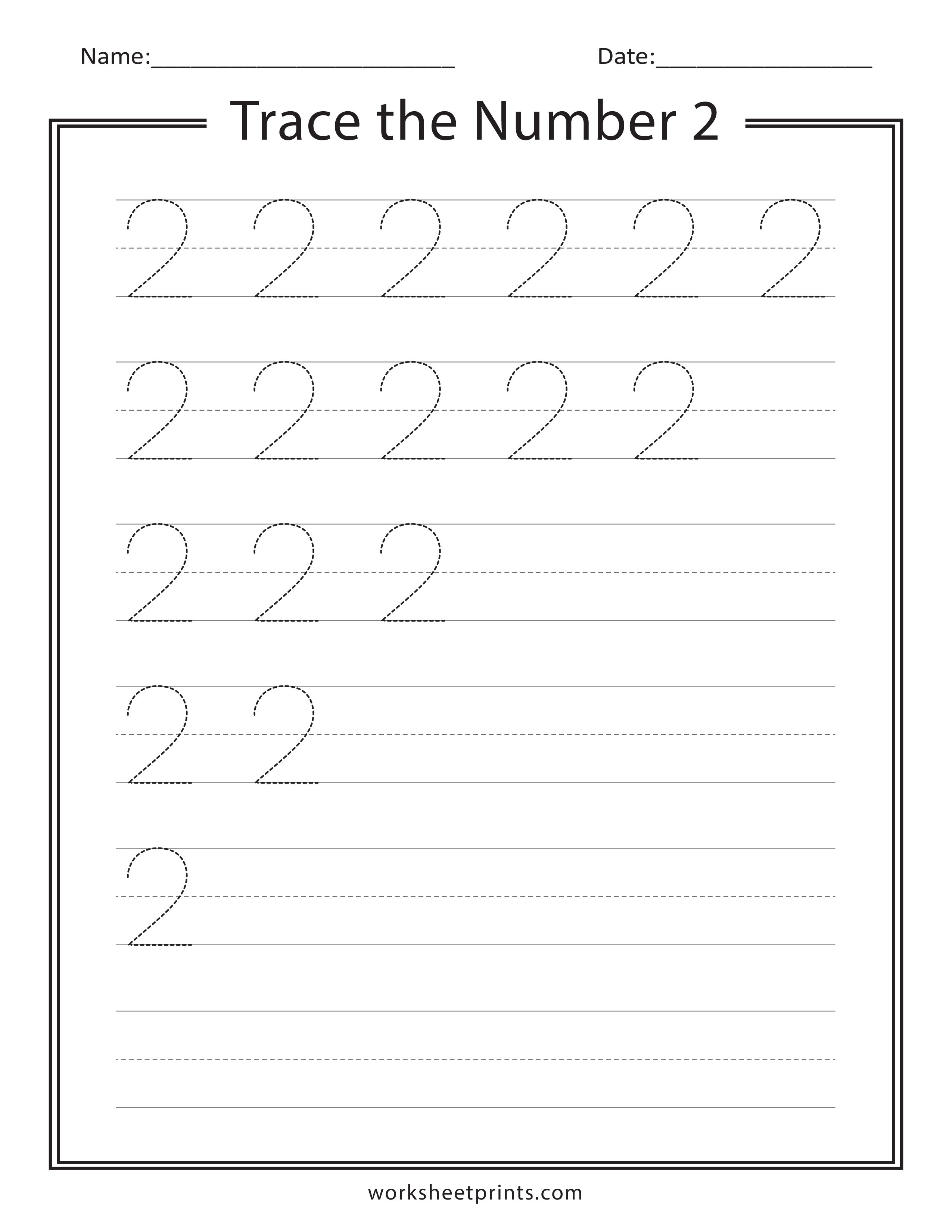 Trace Number 2: Free Printing and Tracing Worksheets