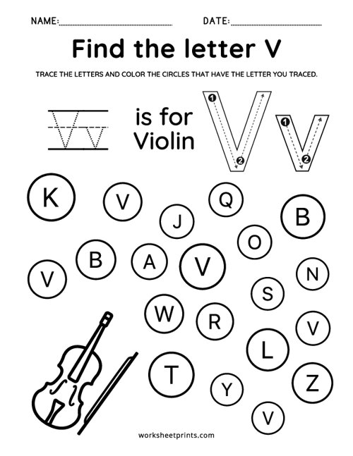 Printable Find the Letter V Worksheet | WorksheetPrints