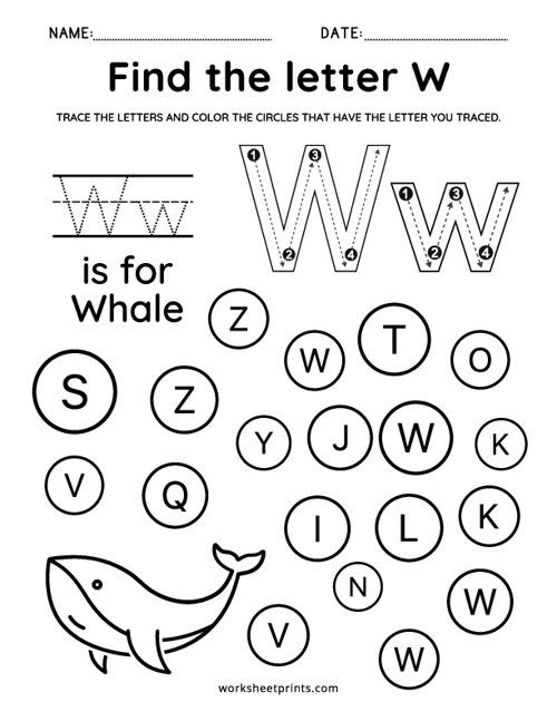 Printable Find the Letter W Worksheet | WorksheetPrints