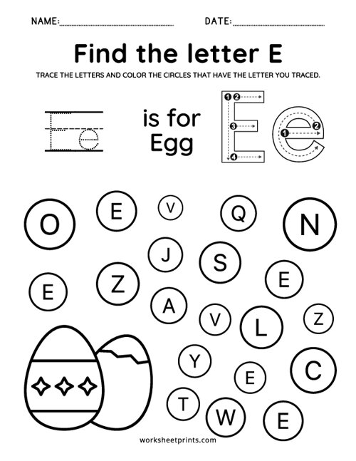 Printable Find the Letter E Worksheet | WorksheetPrints