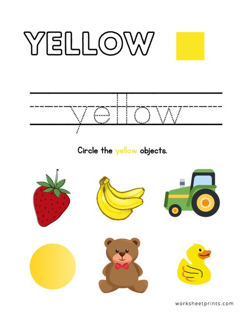 Printable Yellow Color Objects Learning Colors Worksheet Printable Yellow Color Objects Learning Colors Worksheet