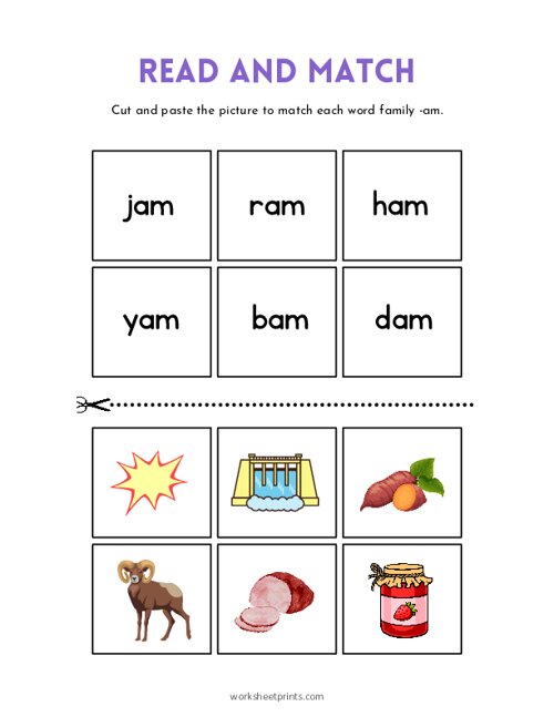 CVC Read and Match Worksheet - AM Words