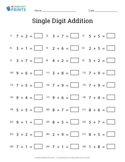 Add Two Single Digit Numbers Sum 20 Or Less