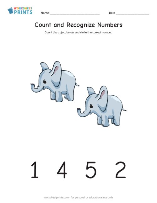 Counting To Two - Printable Count Numbers Worksheet