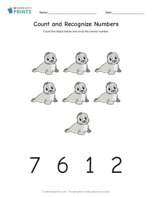 Counting to Seven - Printable Count Numbers Worksheet