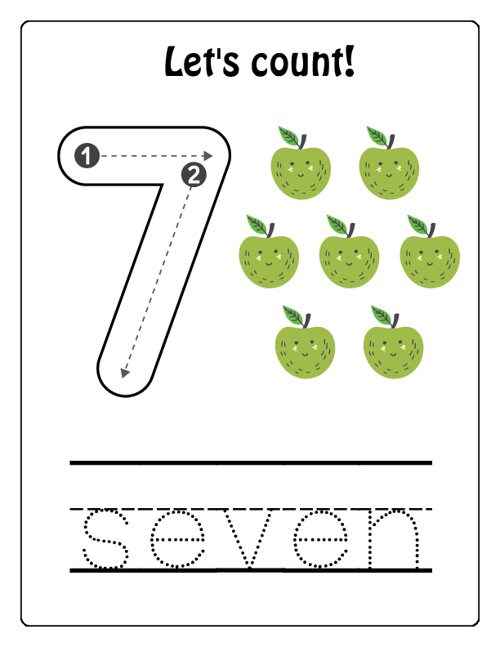 Let's Count Number 7 - Printable Fruit Counting Worksheet