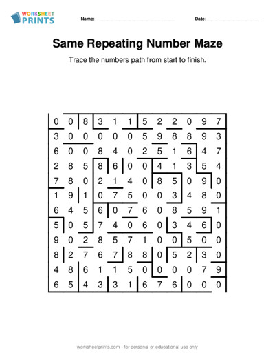 Same Repeating Number Maze Maker | Trace Number Path